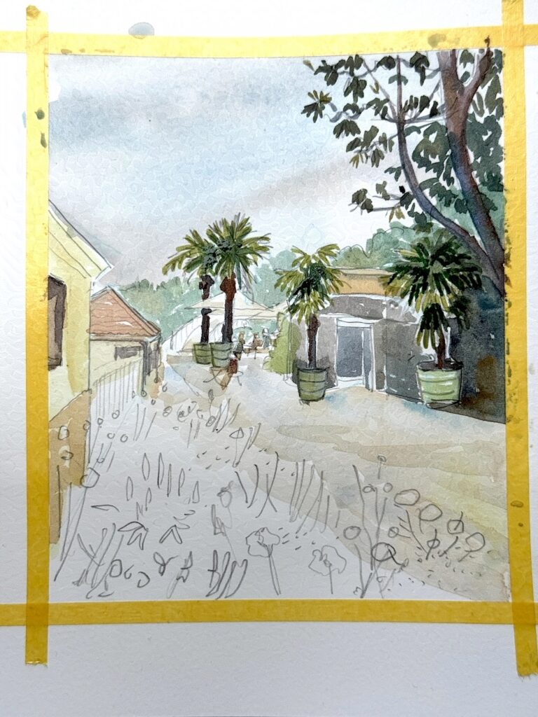 Café sketch tutorial - quick landscape sketching | Julia Bausenhardt